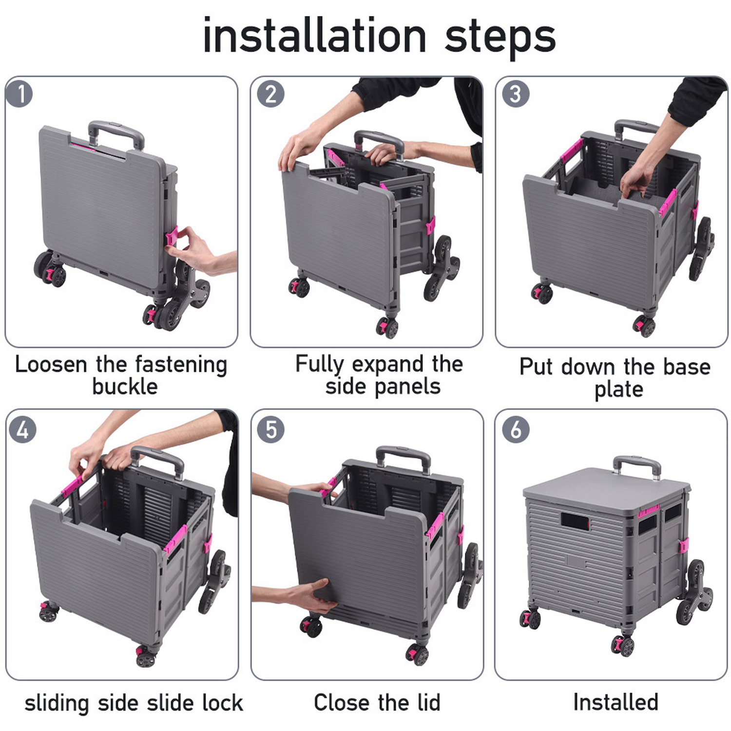 Folding Stair Climbing Shopping Trolley with Magnetic Lid and Tiltable ...