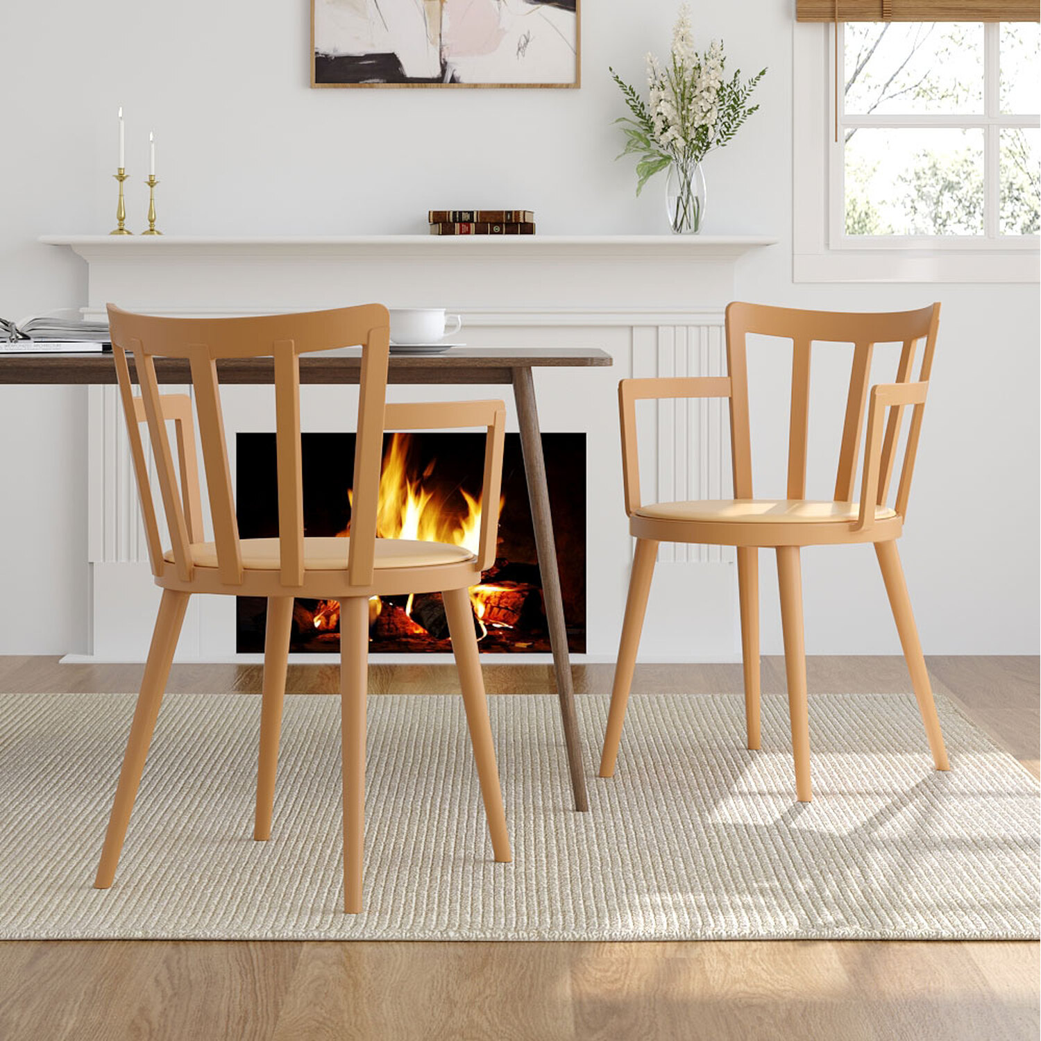 Set of 4 PP Dining Chairs with PU Leather Padded and Armrest