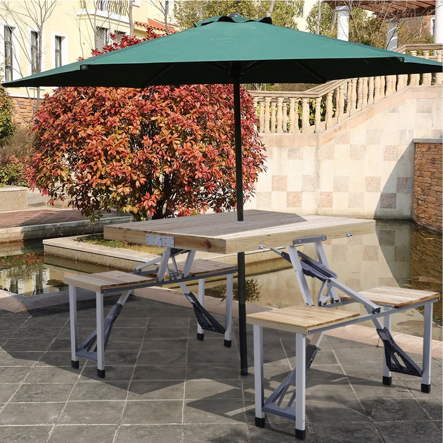 Portable Foldable Camping Table Benches Set