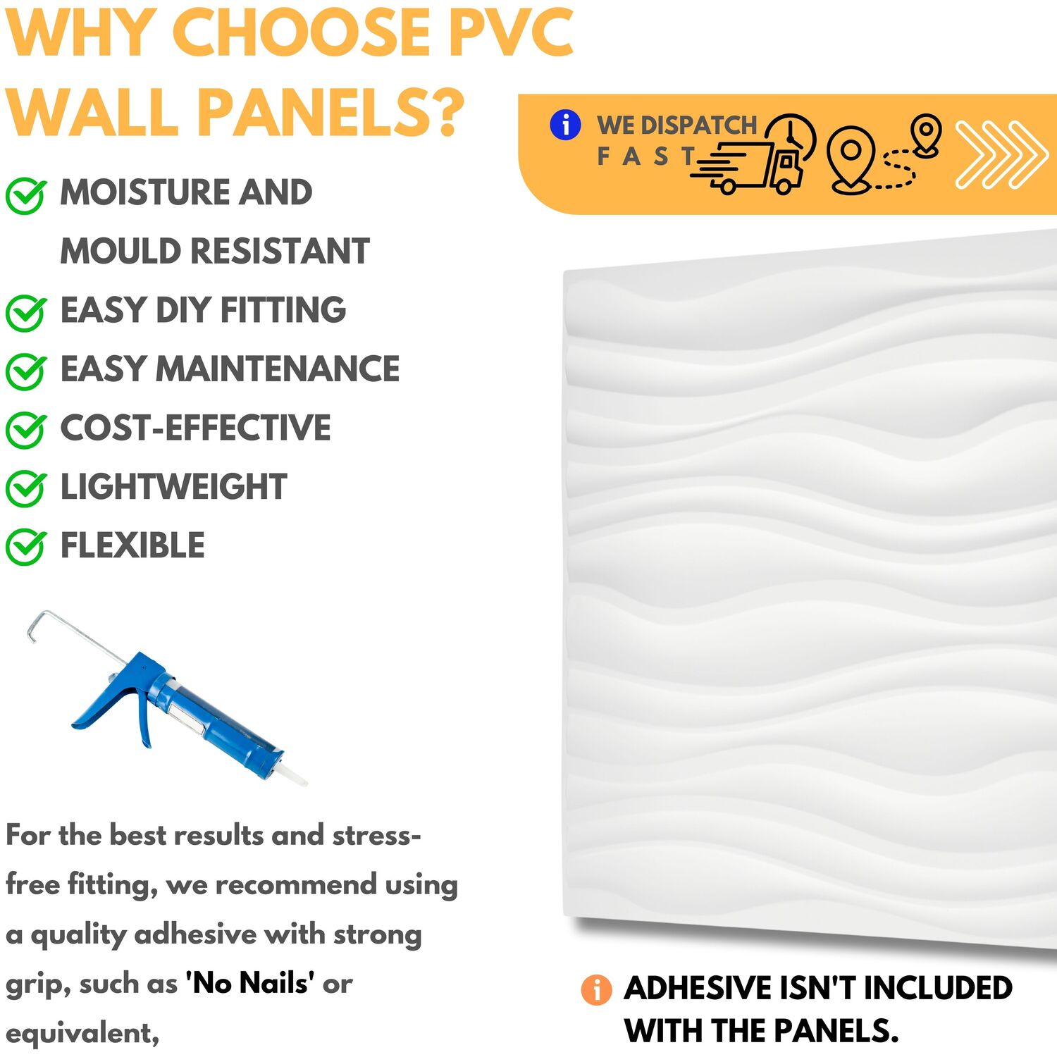 3D Wall Panels with Adhesive Included Wave Effect Design