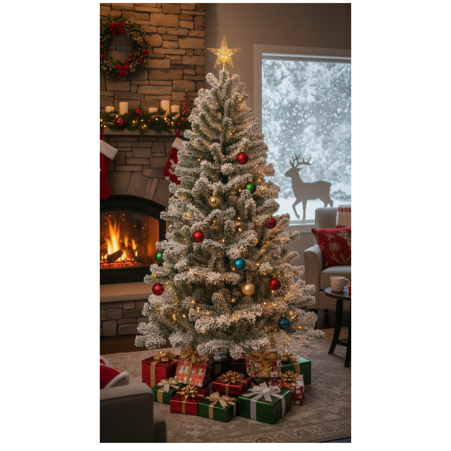 6FT Premium Snow Filled Grand Fir Full Artificial Christmas Tree