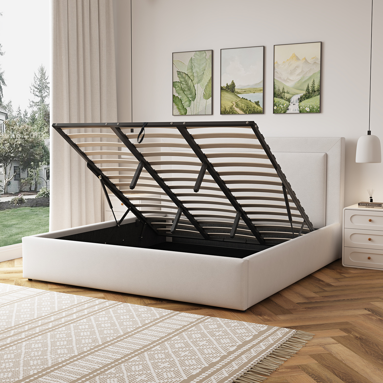 Weston Fabric 180cm Superking Ottoman Bed Frame- Beige