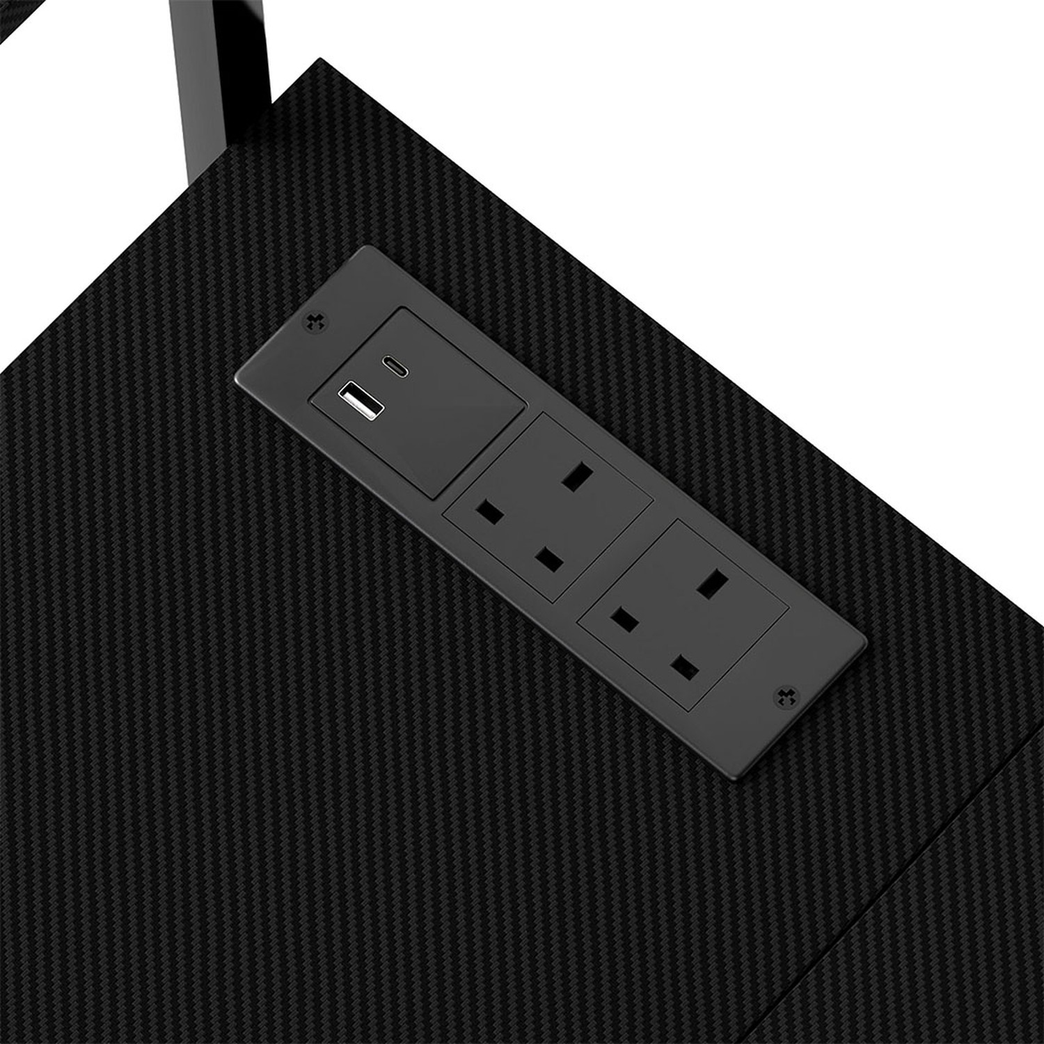 L-Shaped Gaming Desk High Shelf with RGB Lights and Power Outlets
