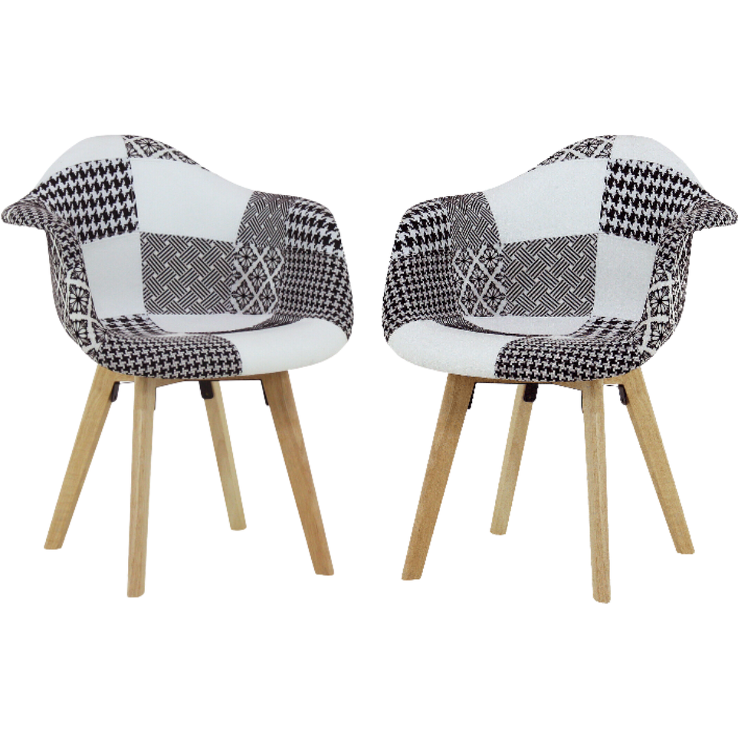 Set of 2 Chrono Patchwork Tub Fabric Dining Chair with Arms for Dining Room