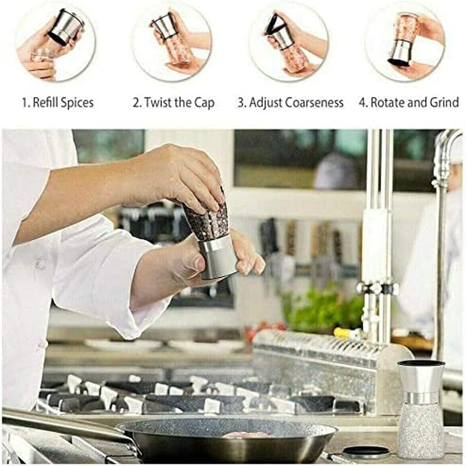 Salt and Pepper Grinder Set Stainless Steel Glass Shaker Blade Grinder