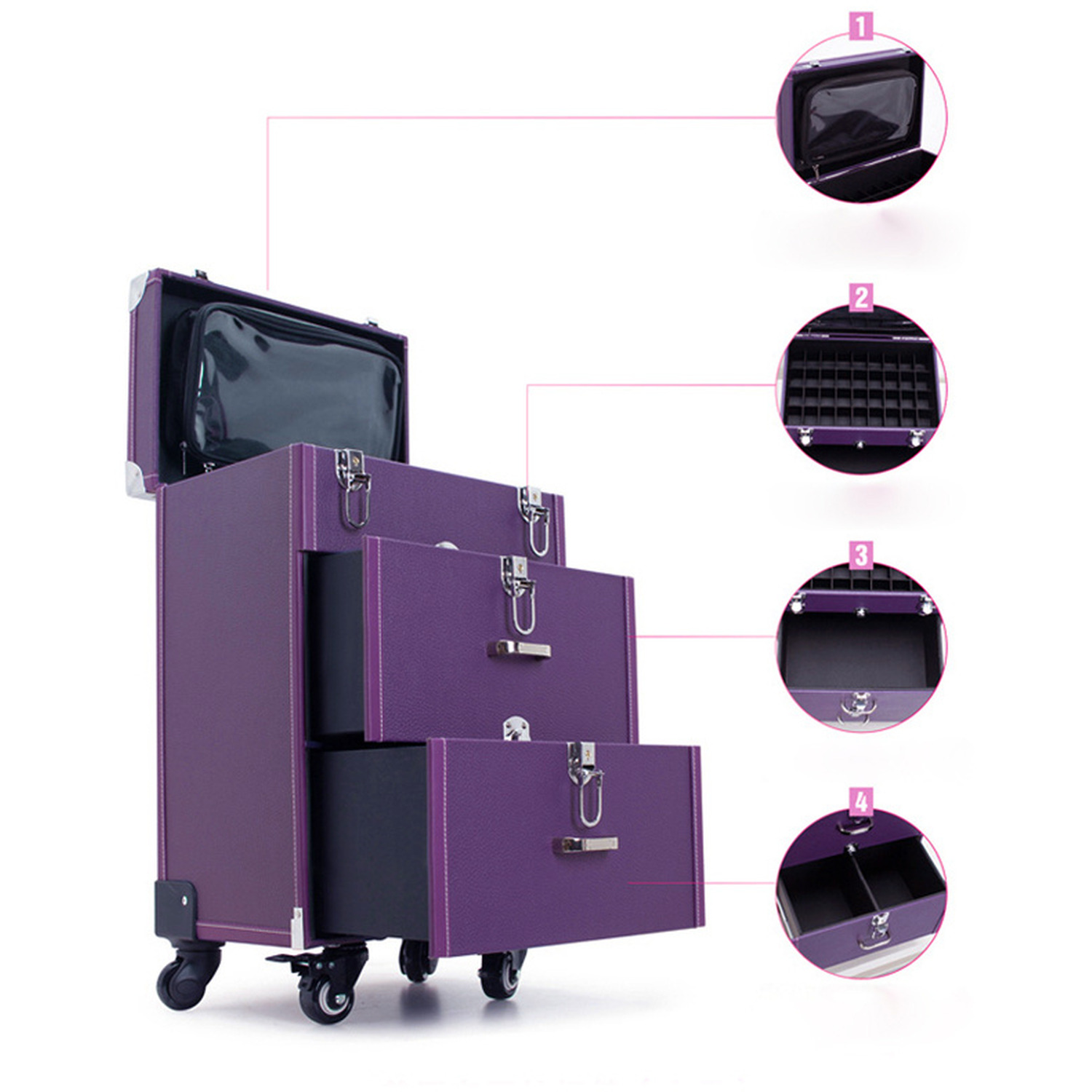 Professional PU Leather Vanity Trolley