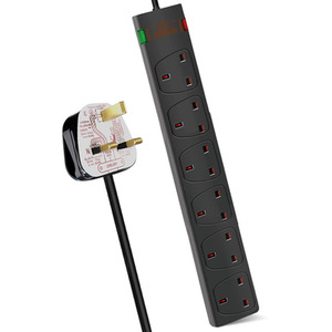 6 Way Socket Multi Plug Outlet Extender with Cable and Surge Protector