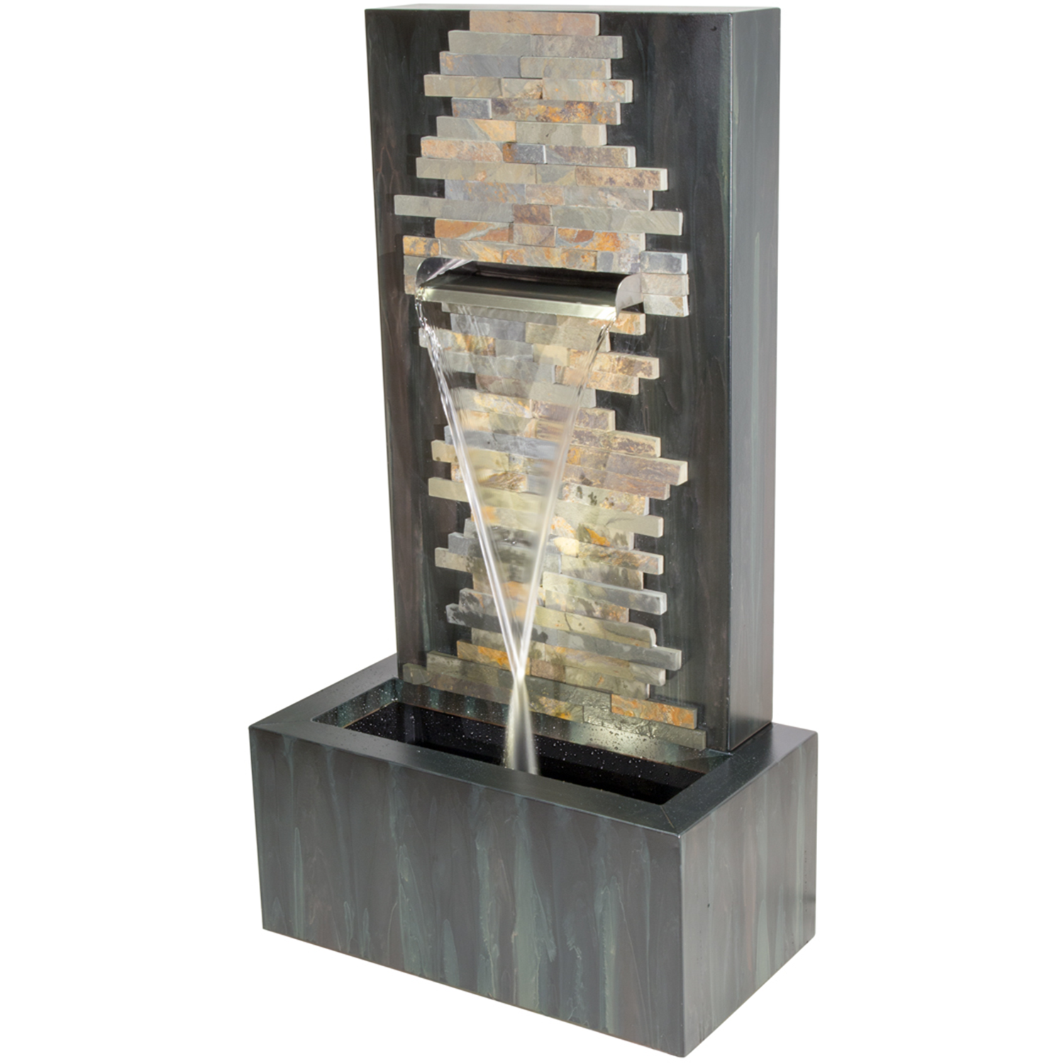 Dante Zinc and Stone Water Feature with Basin and Lights