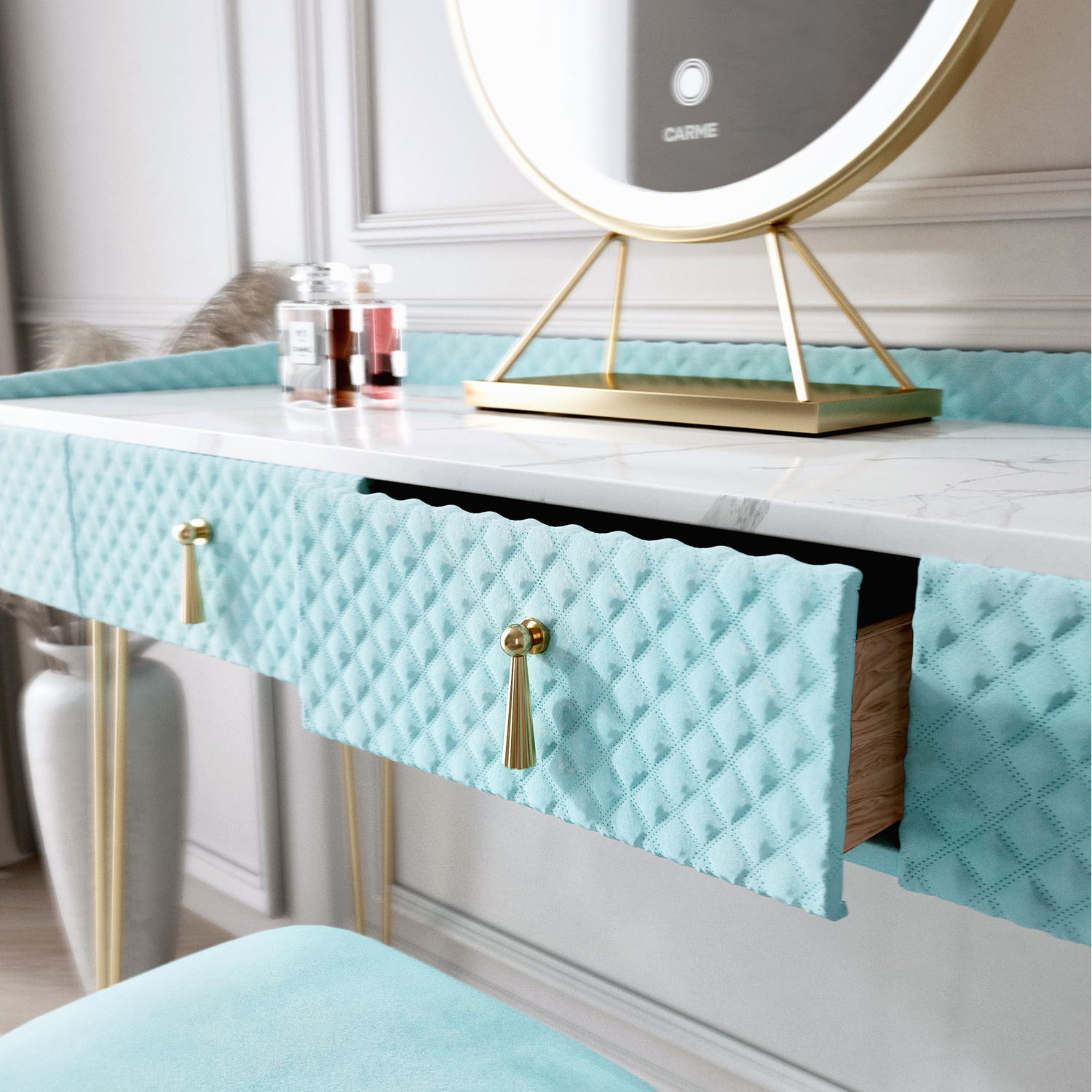 Tokyo Glow Velvet Dressing Table with LED Mirror
