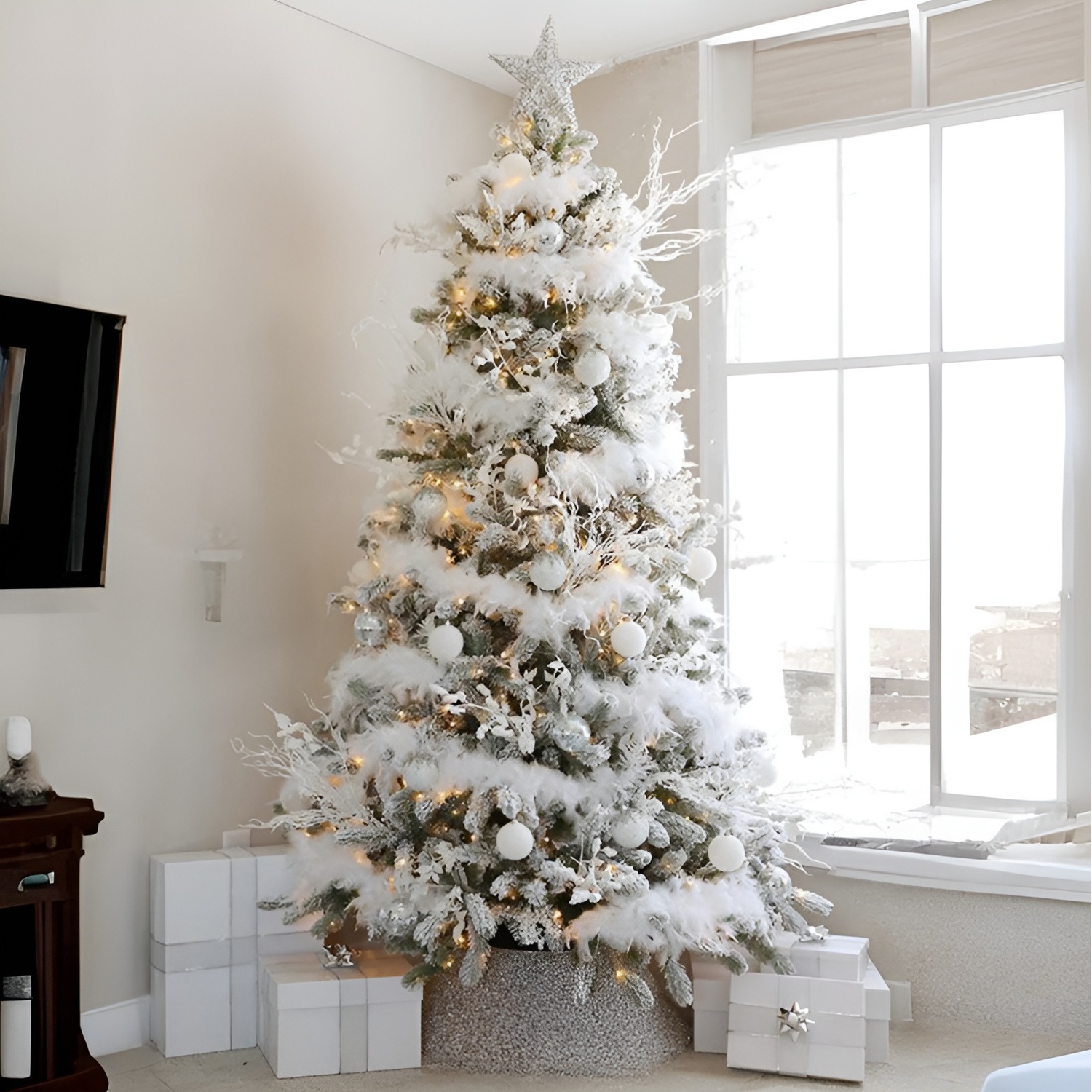 White Feather Boa Christmas Tree Decoration