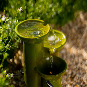 Primrose Solar Green Pouring Cascading Water Feature with Lights 40cm