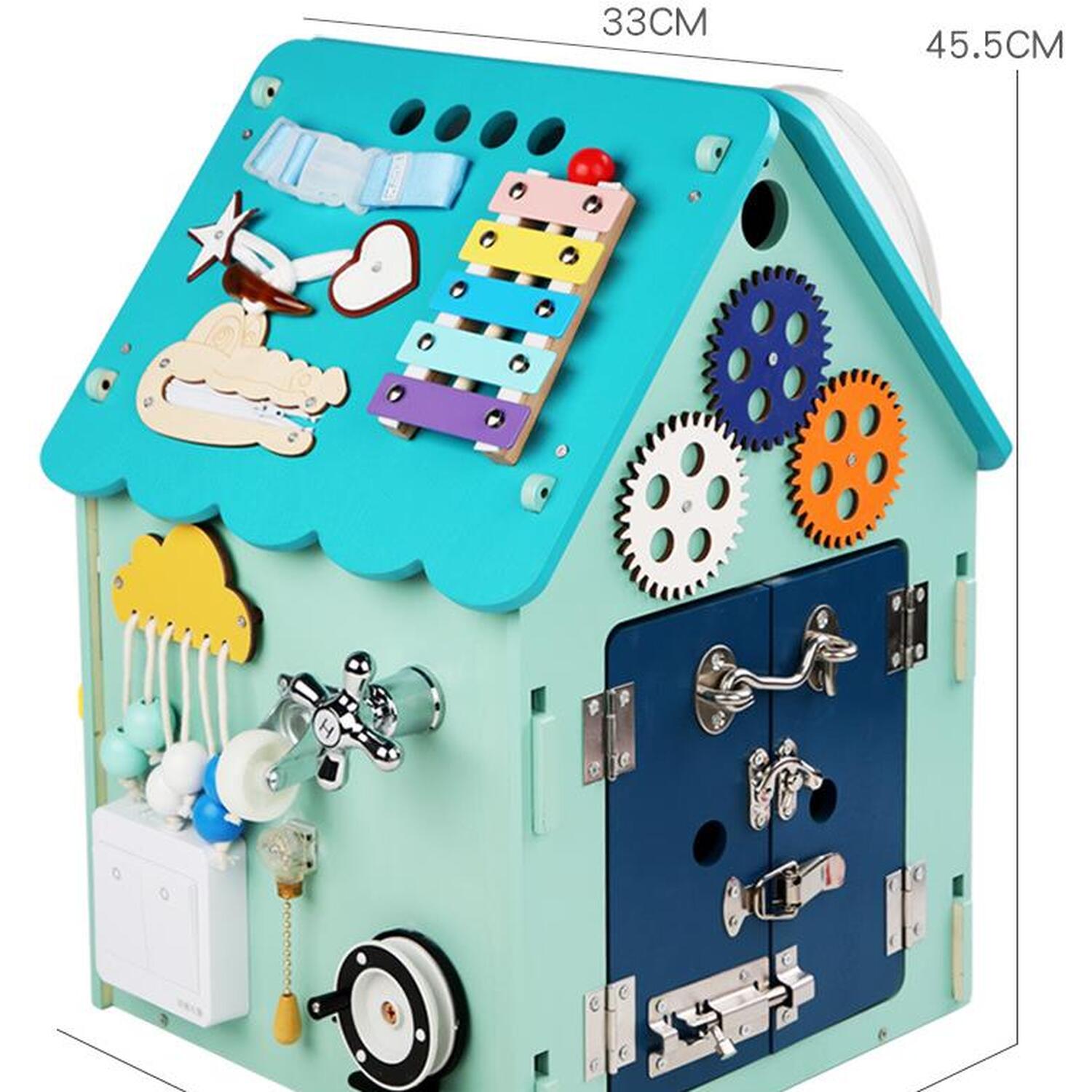 Montessori Large Wooden Busy House Educational Toy Sensory Motor Skill