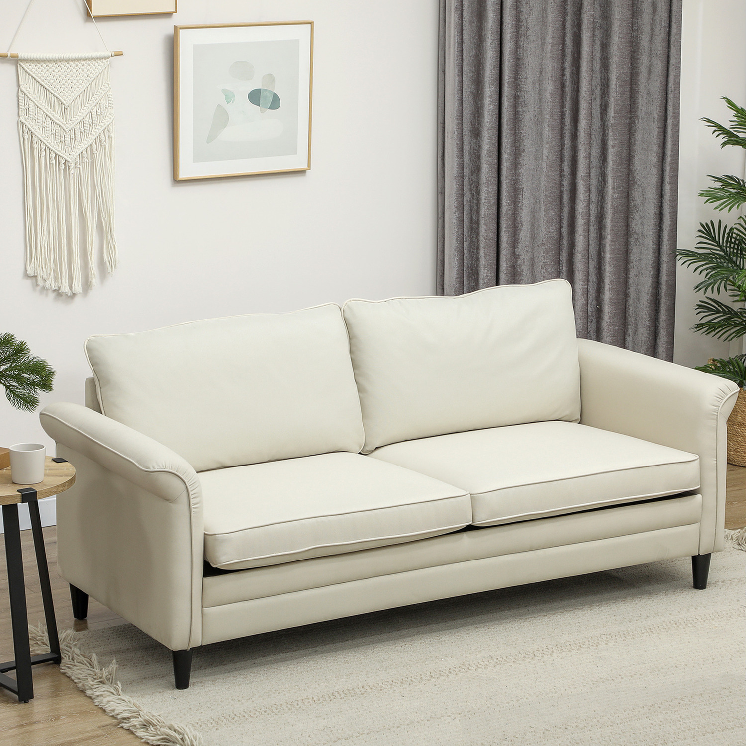 HOMCOM 3 Seater Sofa with Spring Cushion Rubber Wood