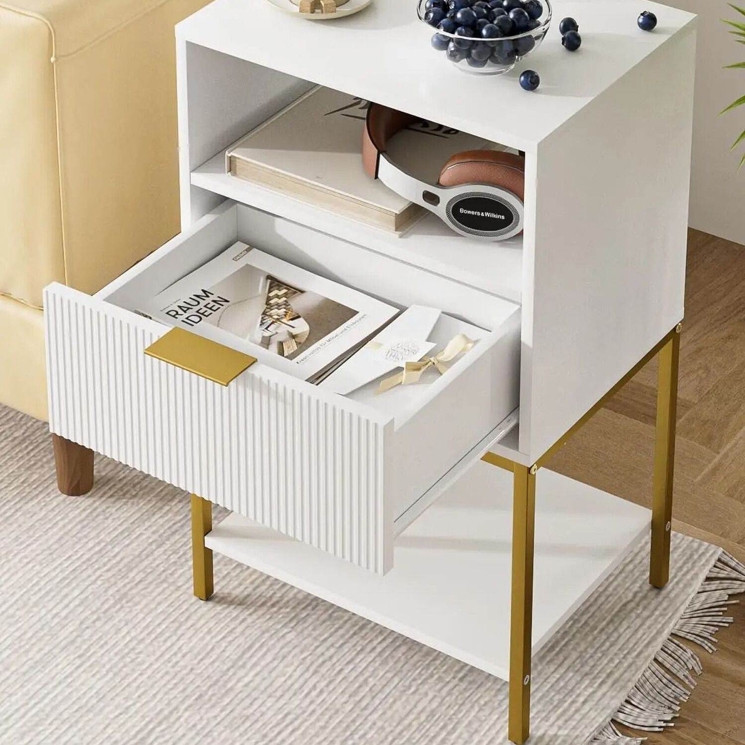 Tall Bedside Table with Gold Frame