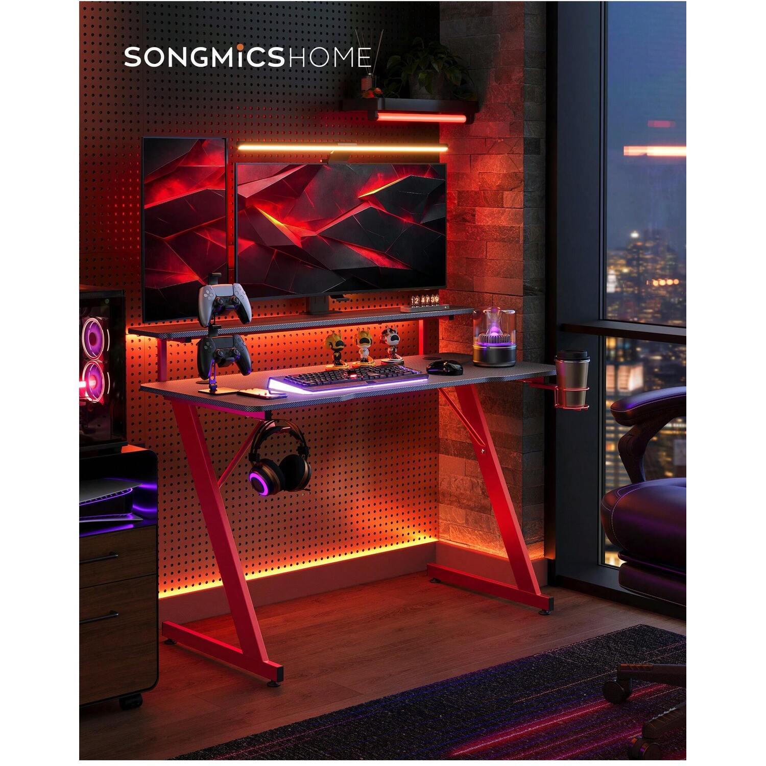 SONGMICS LED Gaming Desk with Monitor Stand