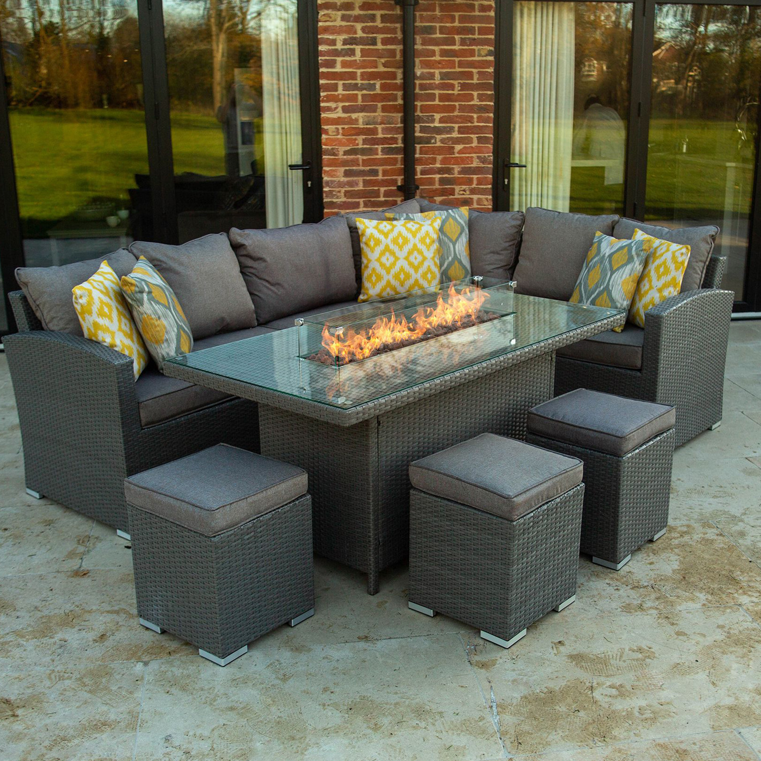 Dakota Rectangular Corner Dining Gas Fire Pit Garden Furniture Set Dakota Rectangular Corner Dining Gas Fire Pit Garden Furniture Set