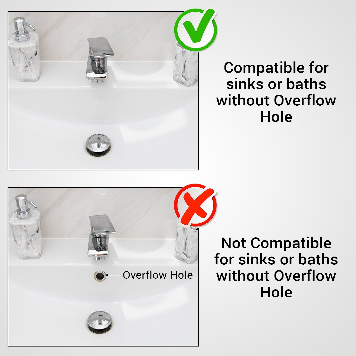 Chrome Unslotted Click Clack Basin Sink Bath Tap Waste Pop Up Push ...