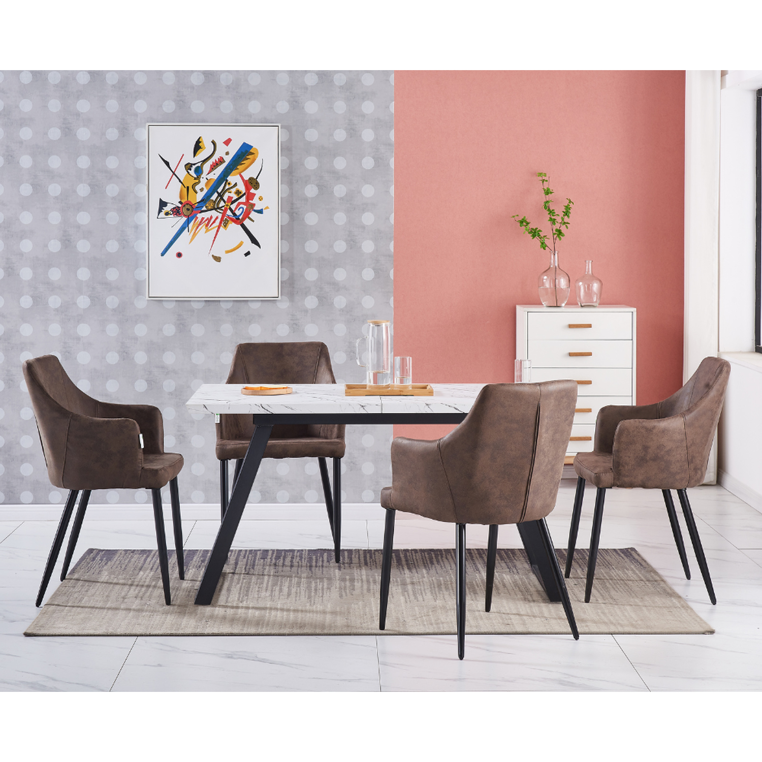 Zarah Toga LUX Dining Set with a Modern Table and 4 Chairs