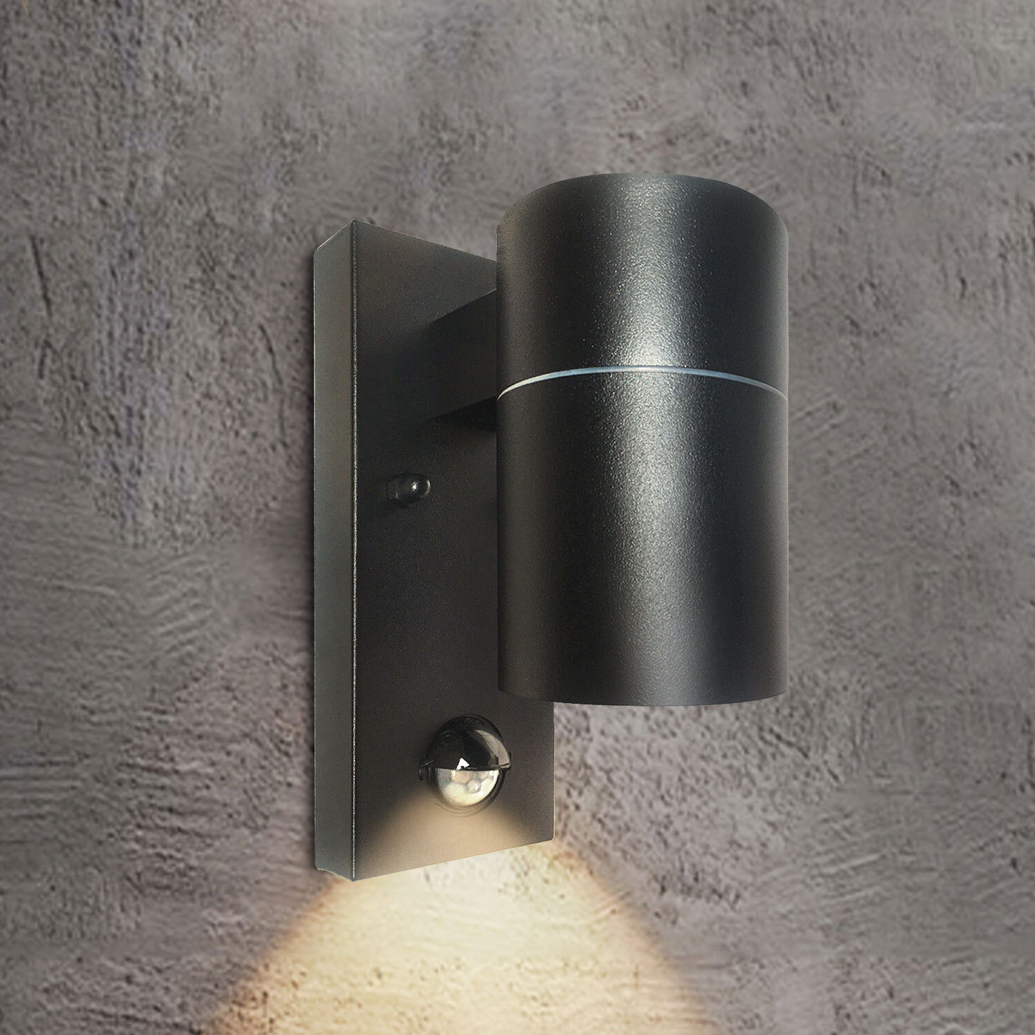 Outdoor PIR Sensor Down Wall Light Black IP44 (GU10 6W included)
