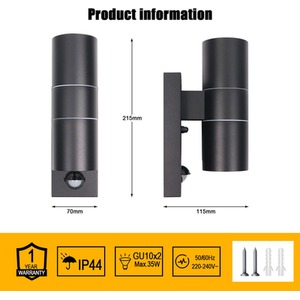 Outdoor PIR Sensor Up and Down Wall Light Black IP44 (bulb included)