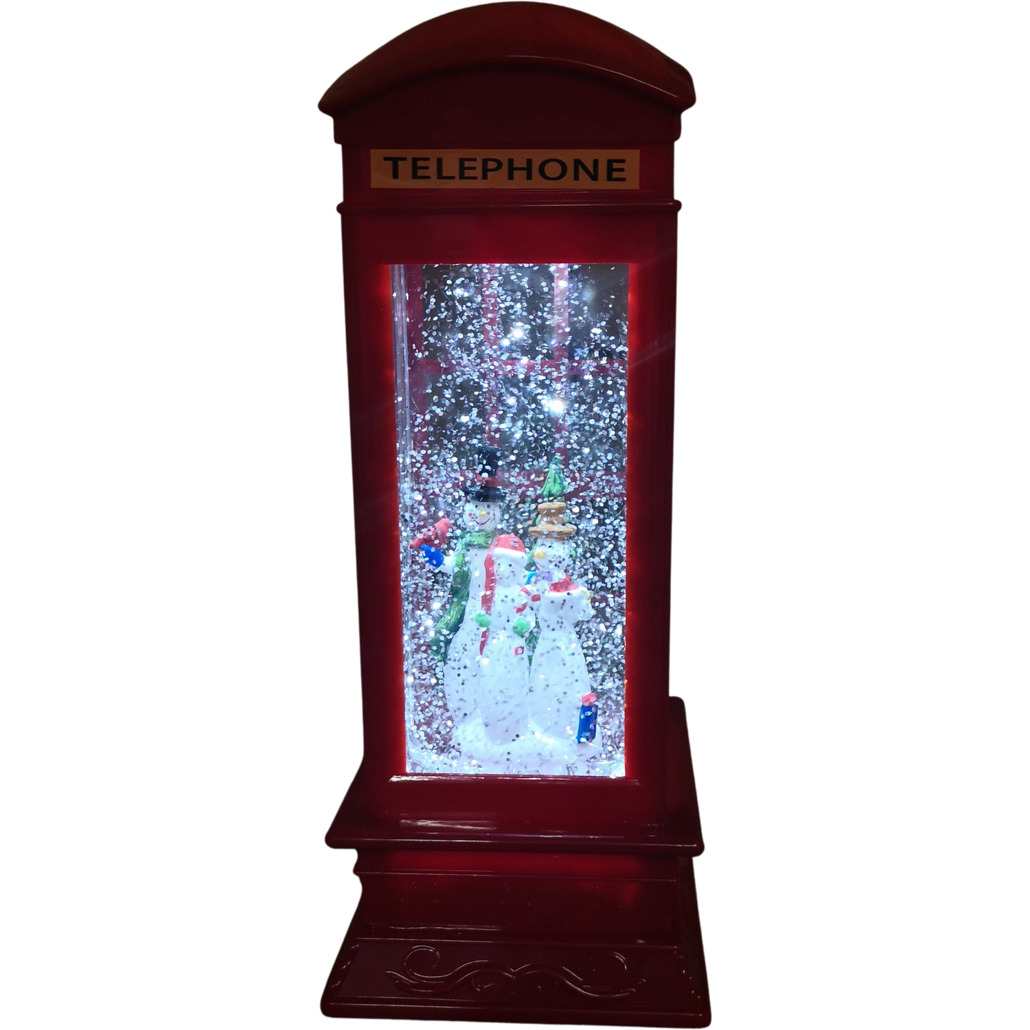 Christmas Water Spinner Telephone Box Design with Scene Dual Power