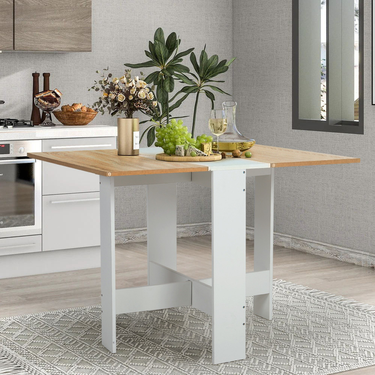 Folding Drop-Leaf Butterfly Wood Grain Dining Table Bar Shelf Home ...
