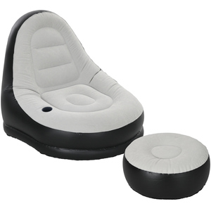 Outsunny Inflatable Chair and Foot Stool Set with Cup Holder, Grey and ...
