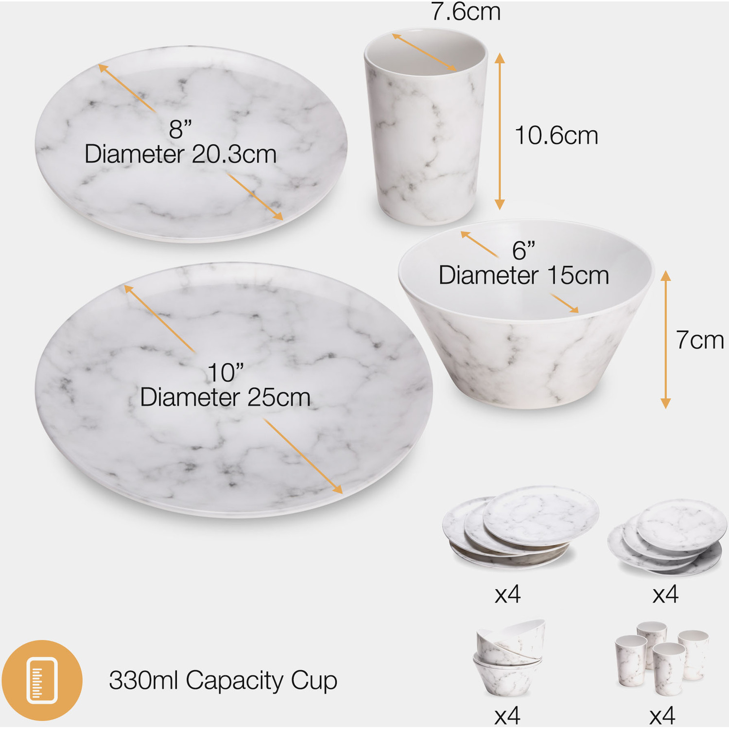 16Pc Melamine Plastic Dinnerware Set