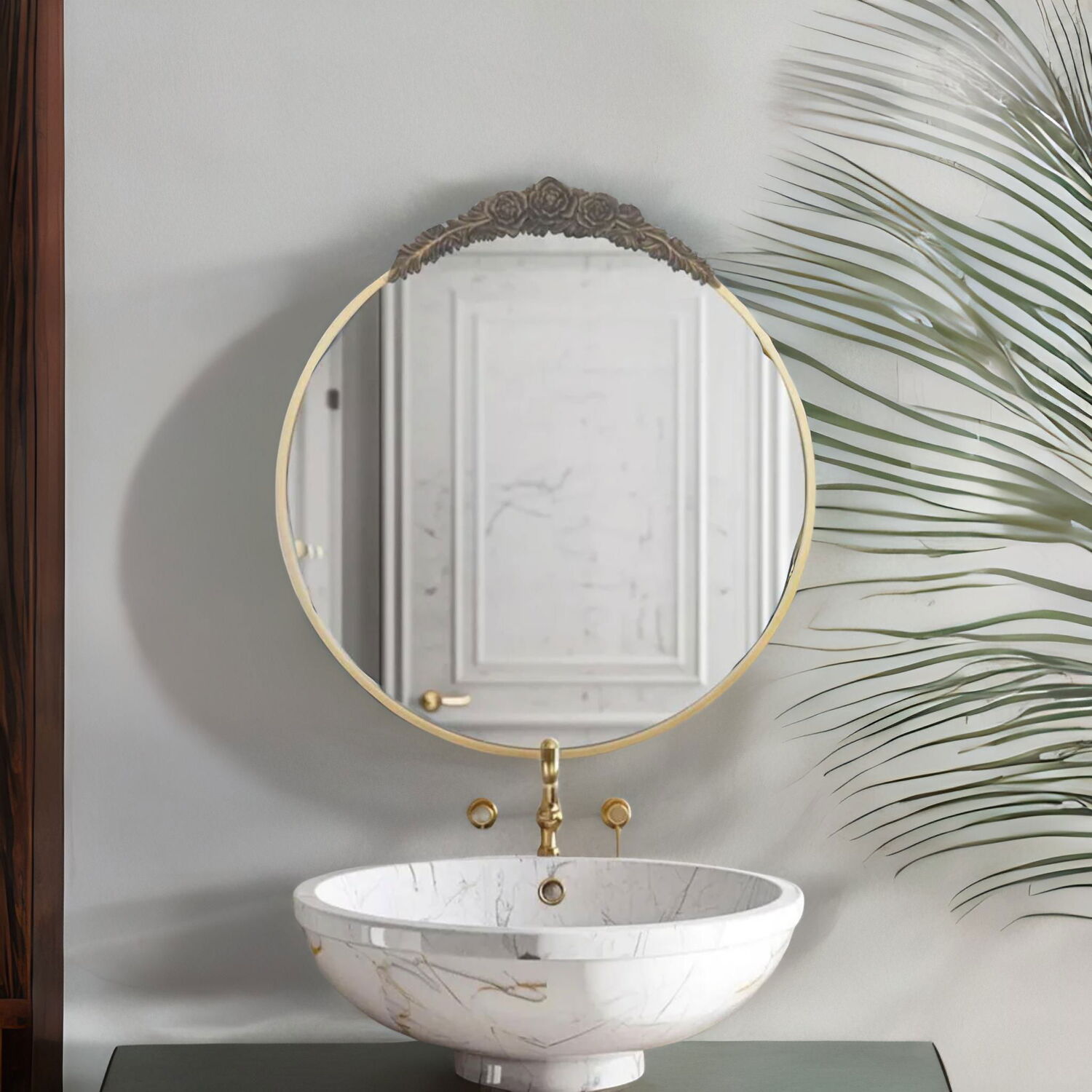 Round Embossed Retro Wall Mirror