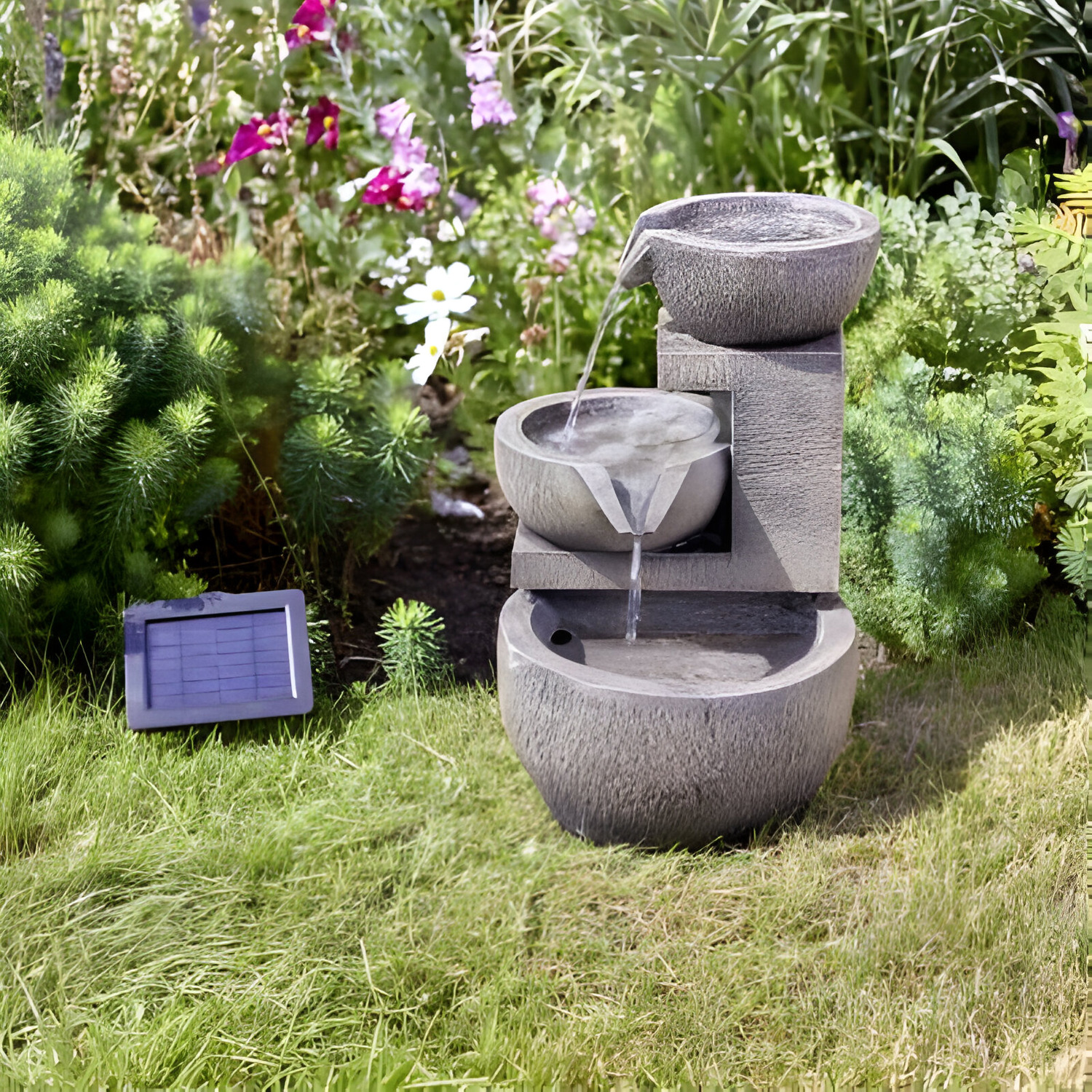 Primrose Genoa Solar Powered Cascading Water Feature Stone Effect 49cm