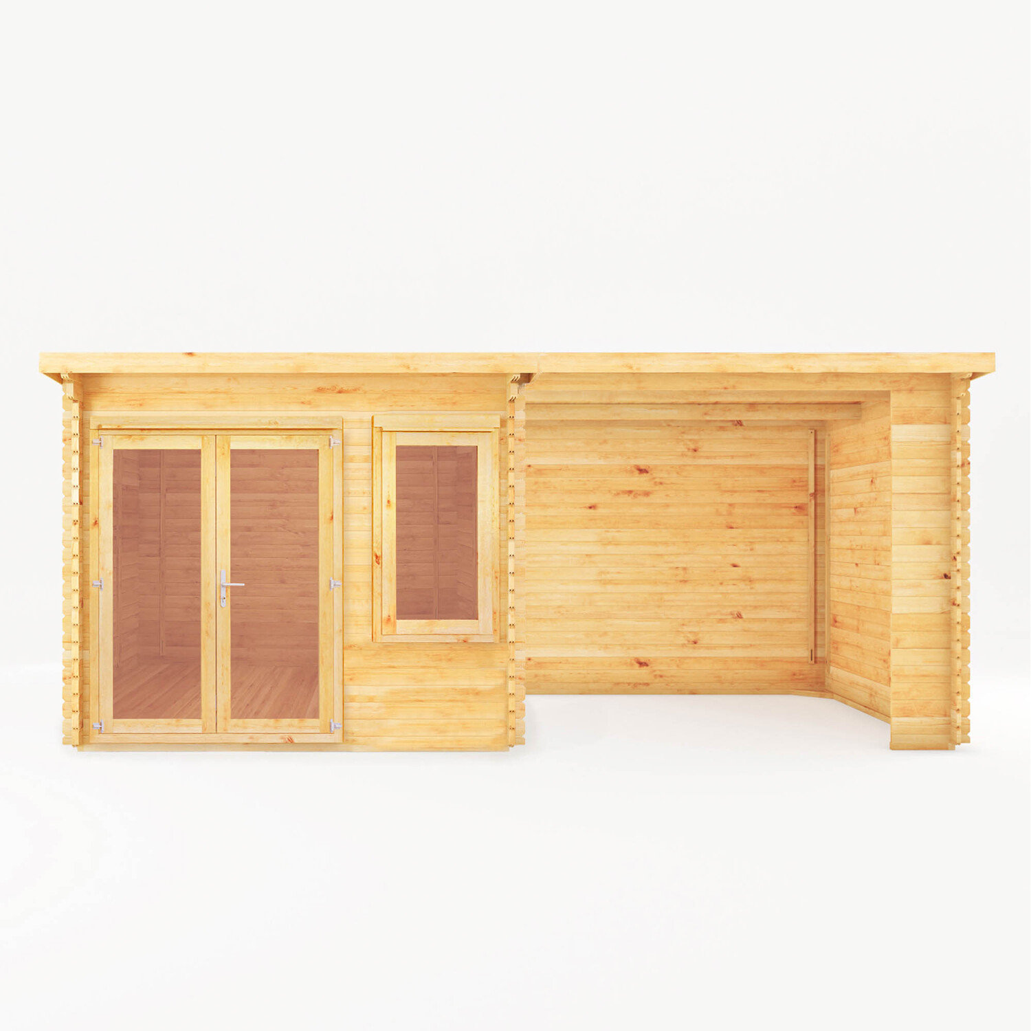 3m x 3m Wooden Log Cabin Elite With Patio Area Pent Roof - 28mm Thickness
