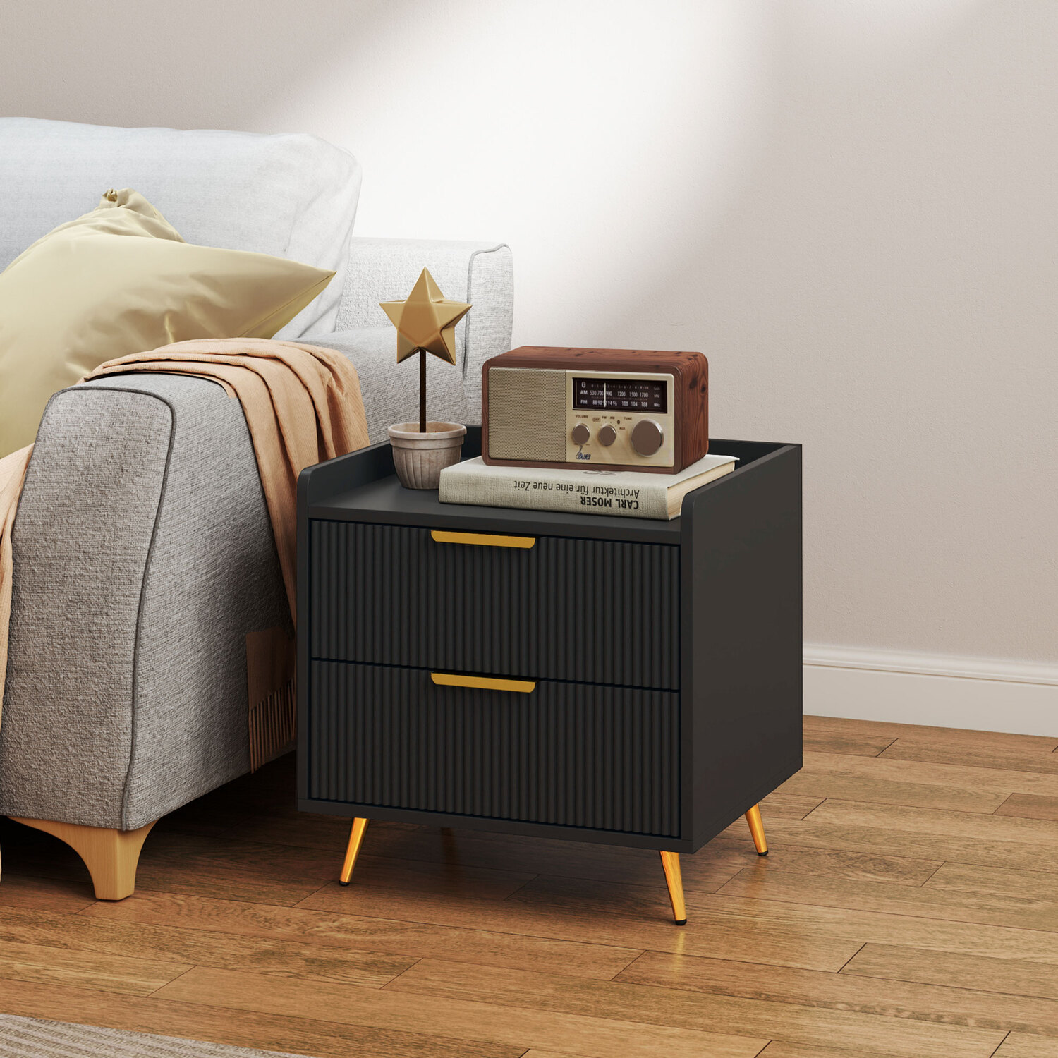 HOMCOM Bedside Table with Striped Drawers