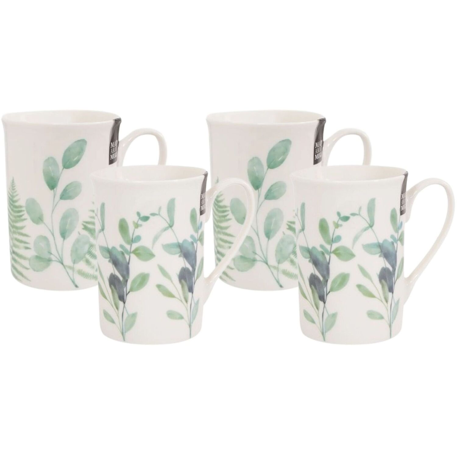 2 Botanical Eucalyptus Mugs Slim 9oz New Bone China Tea Coffee Cup