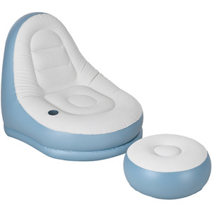 Outsunny Inflatable Chair and Foot Stool Set with Cup Holder, Grey and ...