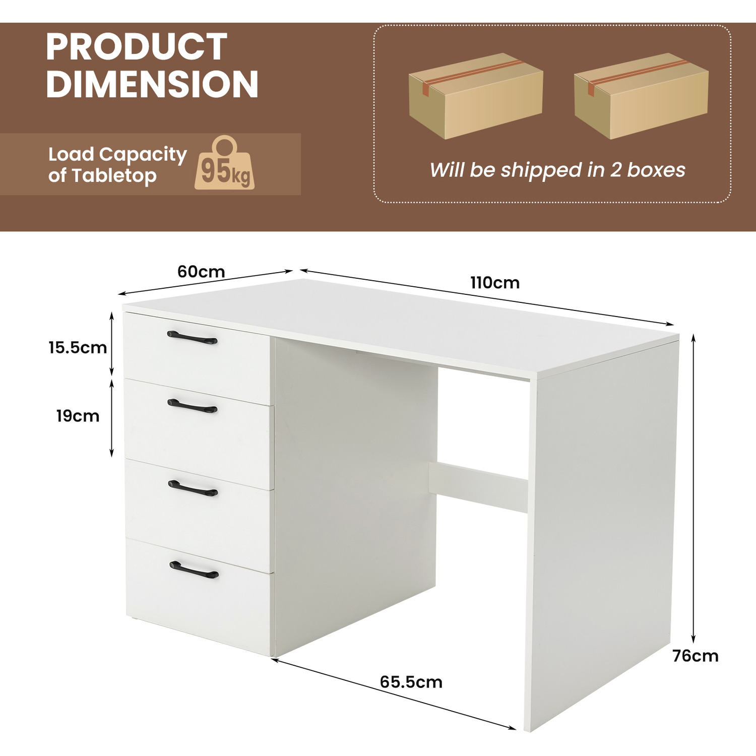 4-Drawer Home Office Desk Computer Desk