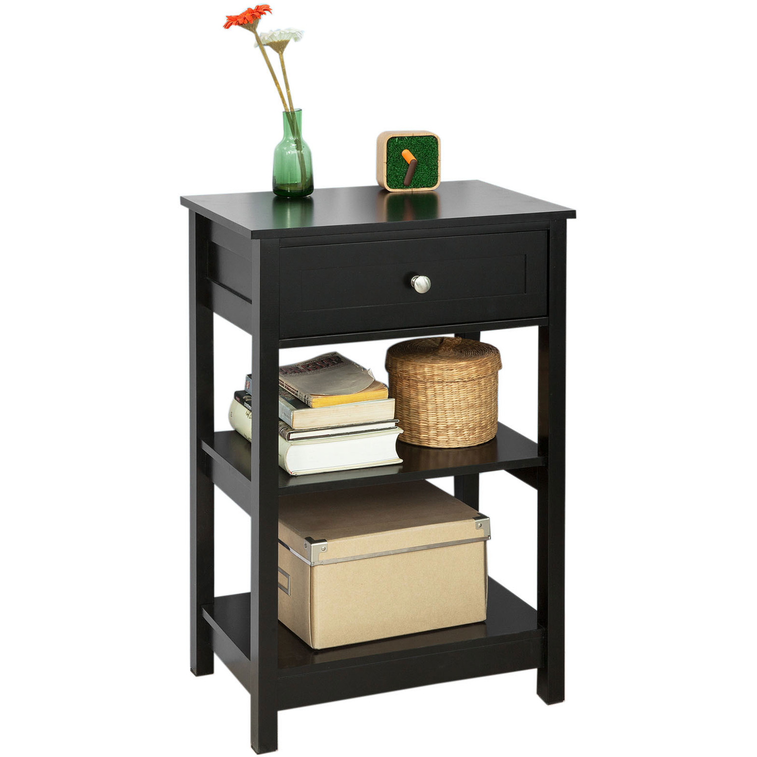 SoBuy Bedside Table with 1 Drawer 2 Shelves