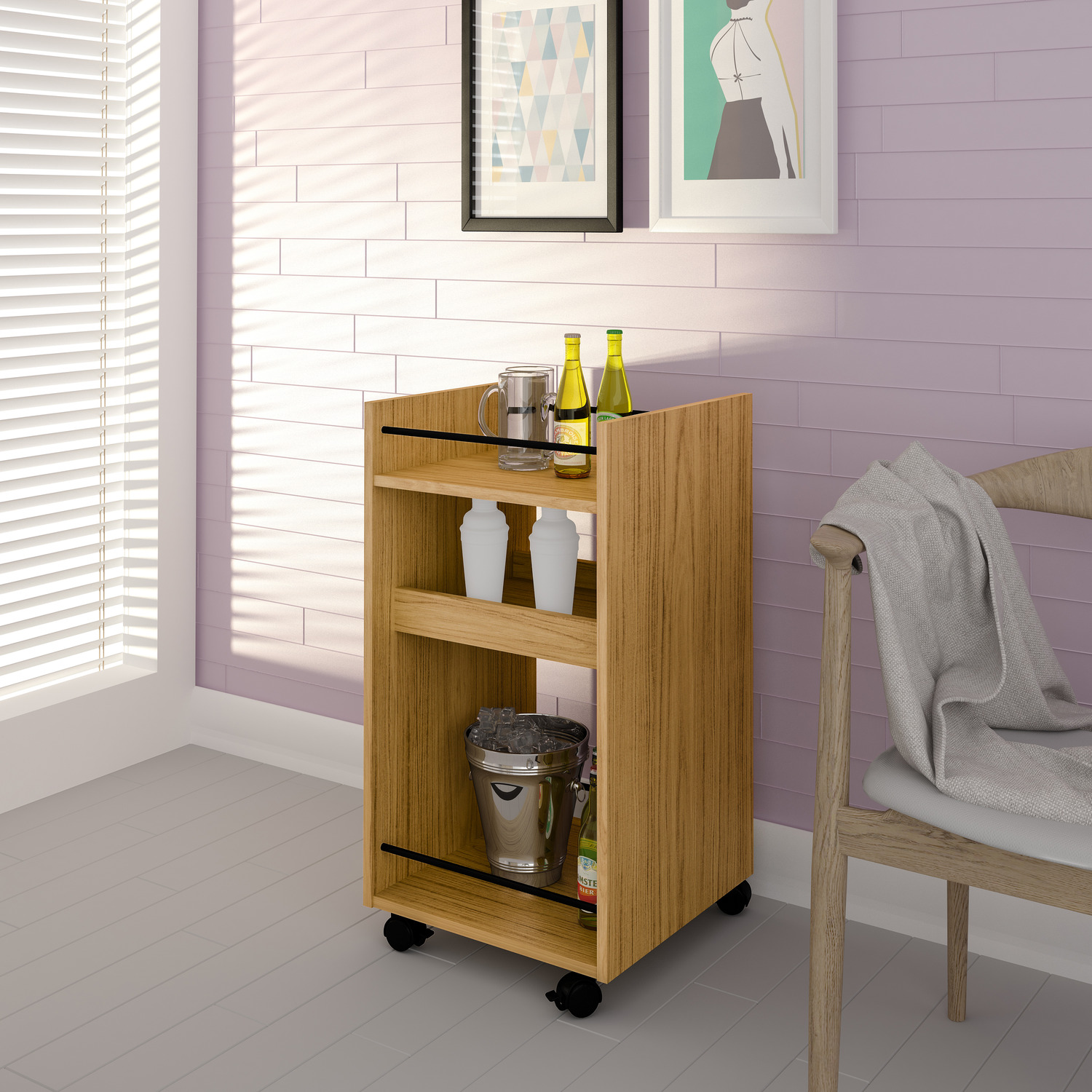 NAPLES SERVING CART SIDE TABLE - BLACK PINE EFFECT