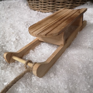Wooden Santa Sledge with Rustic String Handle Christmas Decoration