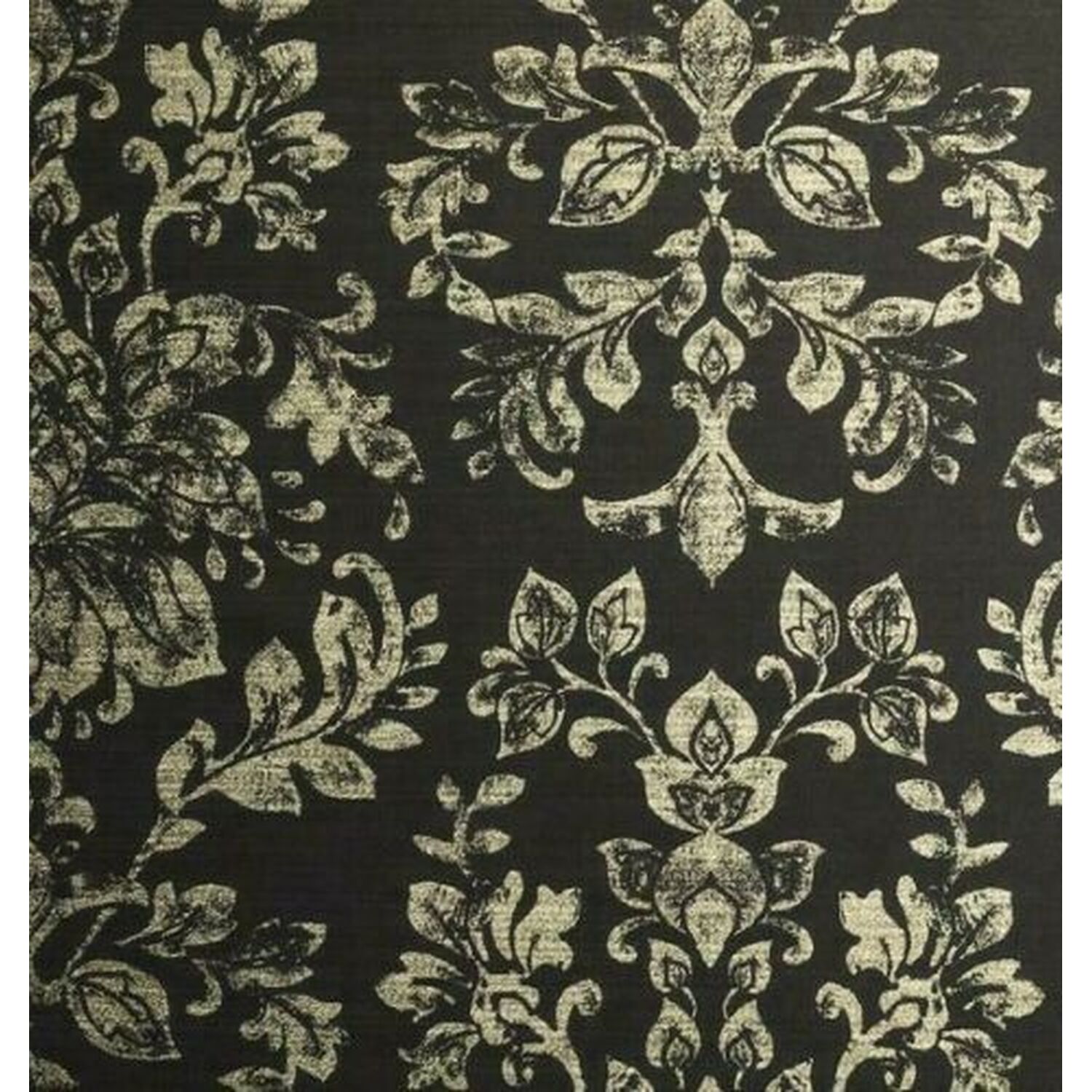 Kyasha Charcoal Black Metallic Foil Gold Damask Vinyl Wallpaper