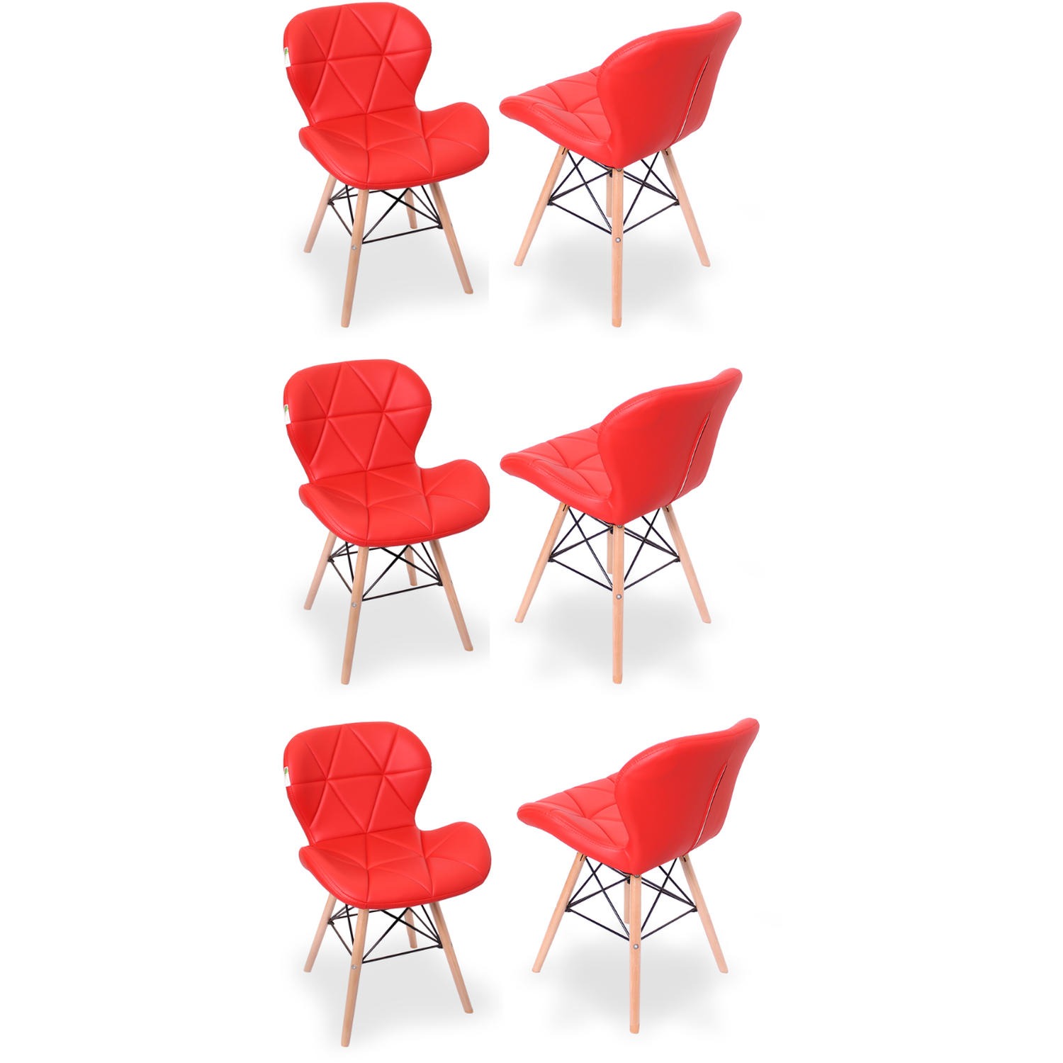 Set of 6 Cecilia Eiffel Faux Leather Dining Chairs Padded with Button ...