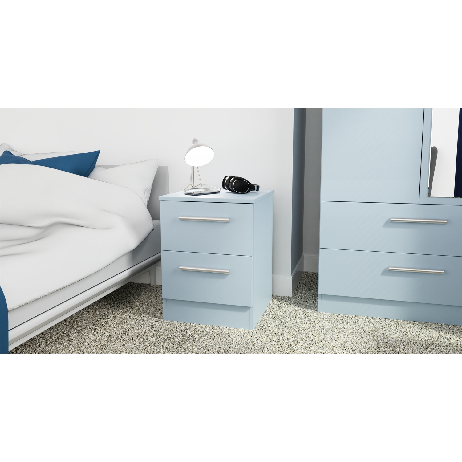 Contrast Ready Assembled 2 Drawer Bedside