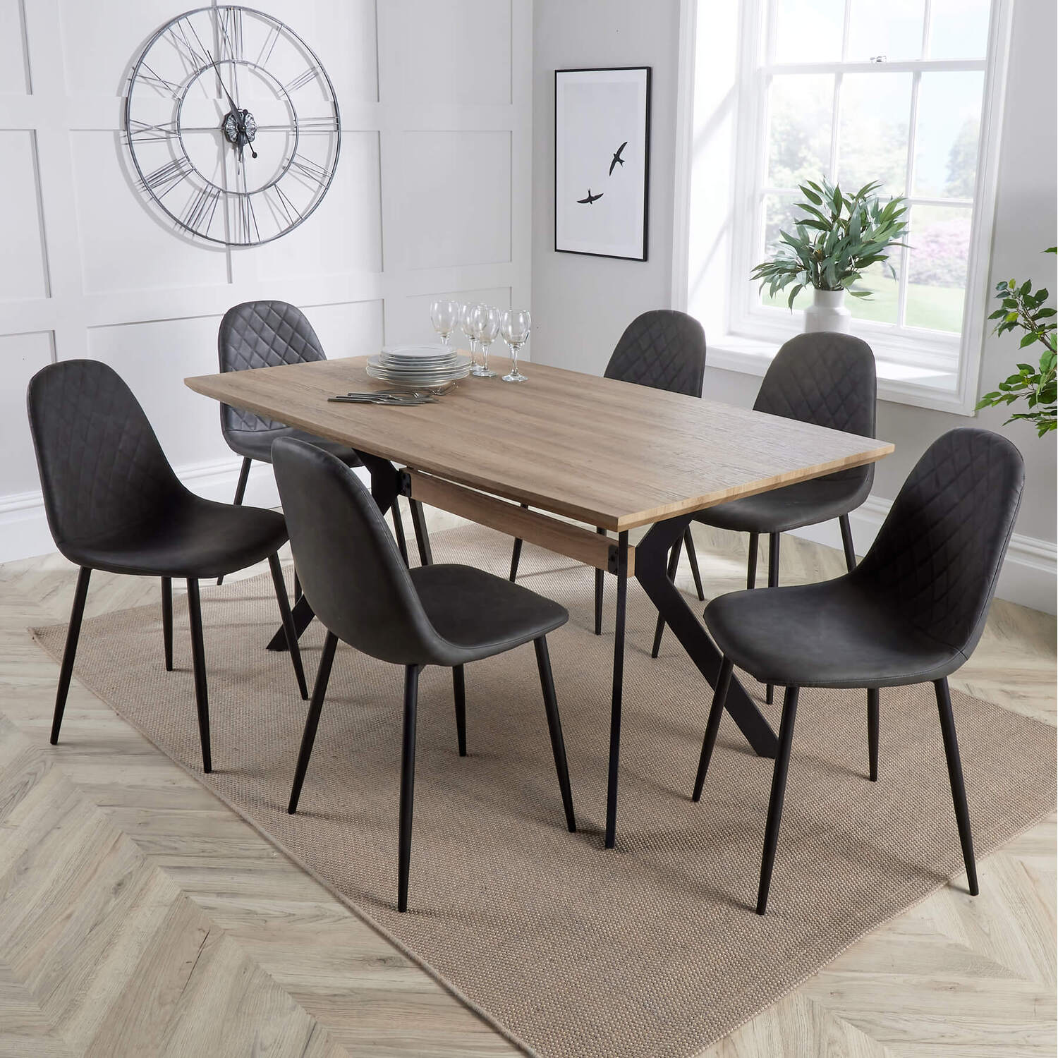 Cairo Dining Set with 6 Grey Anastasia Chairs
