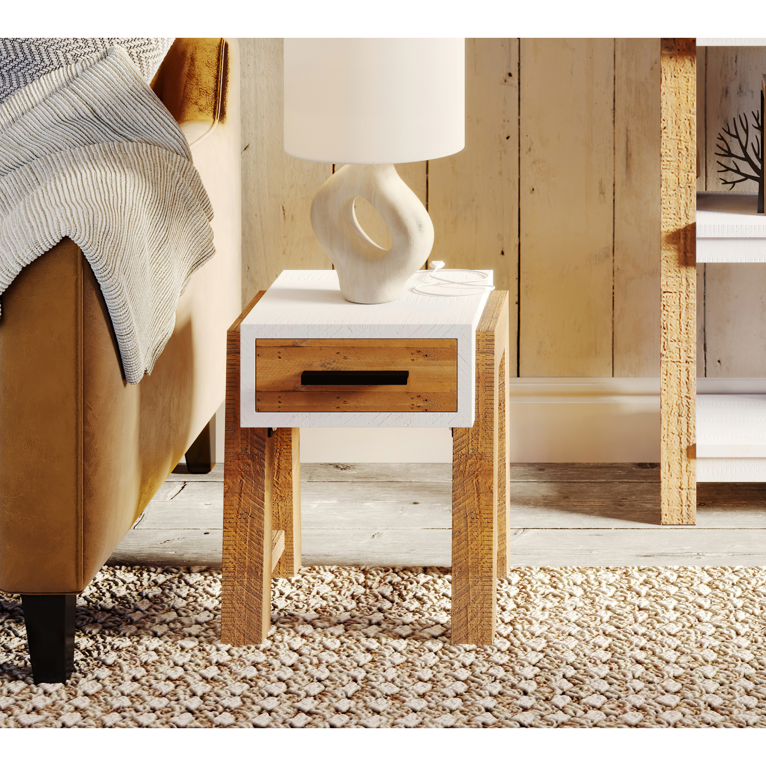 Trinity - Reclaimed Open Side Table With One Drawer