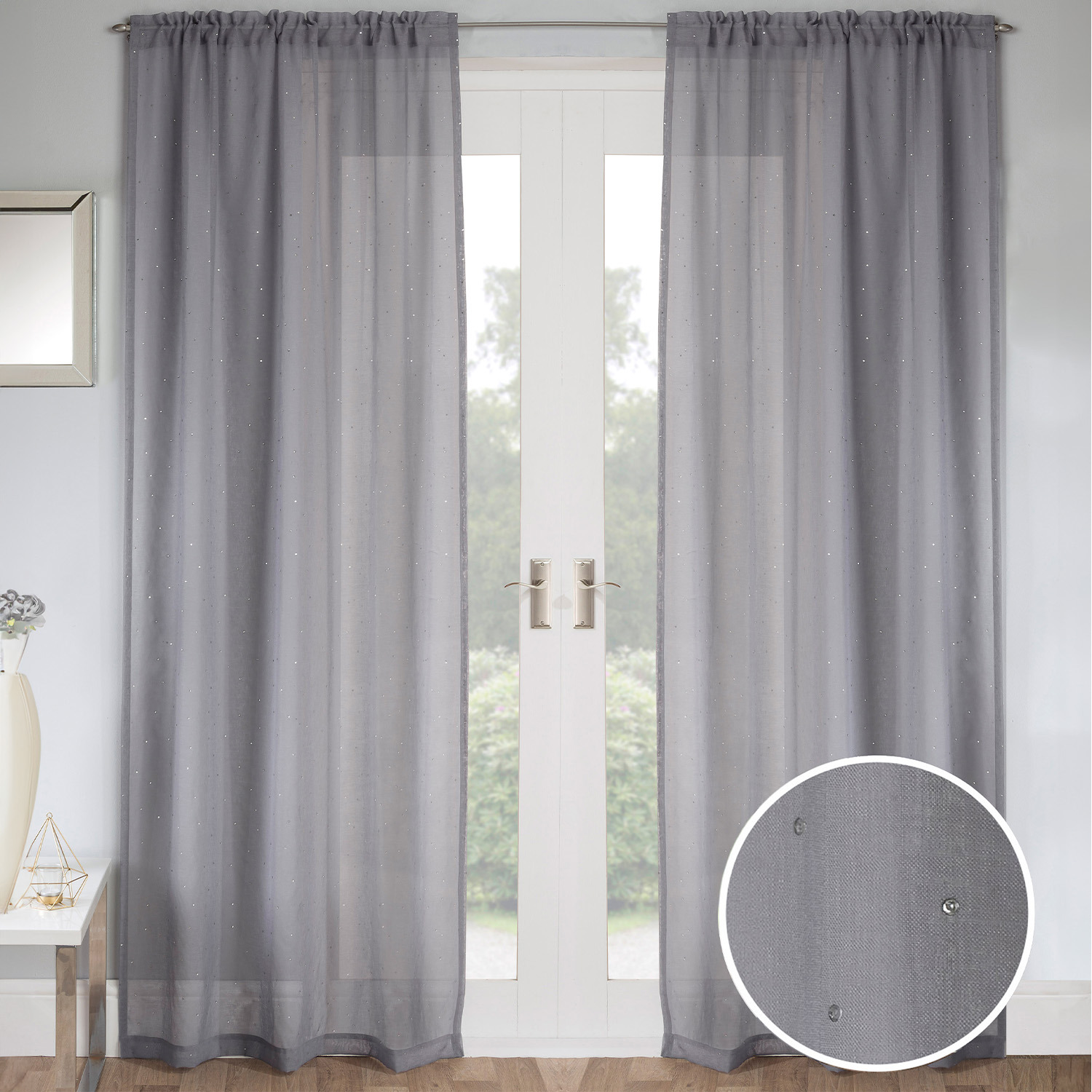Pair of Slot Top Sheer Voile Panels with all over Diamantes
