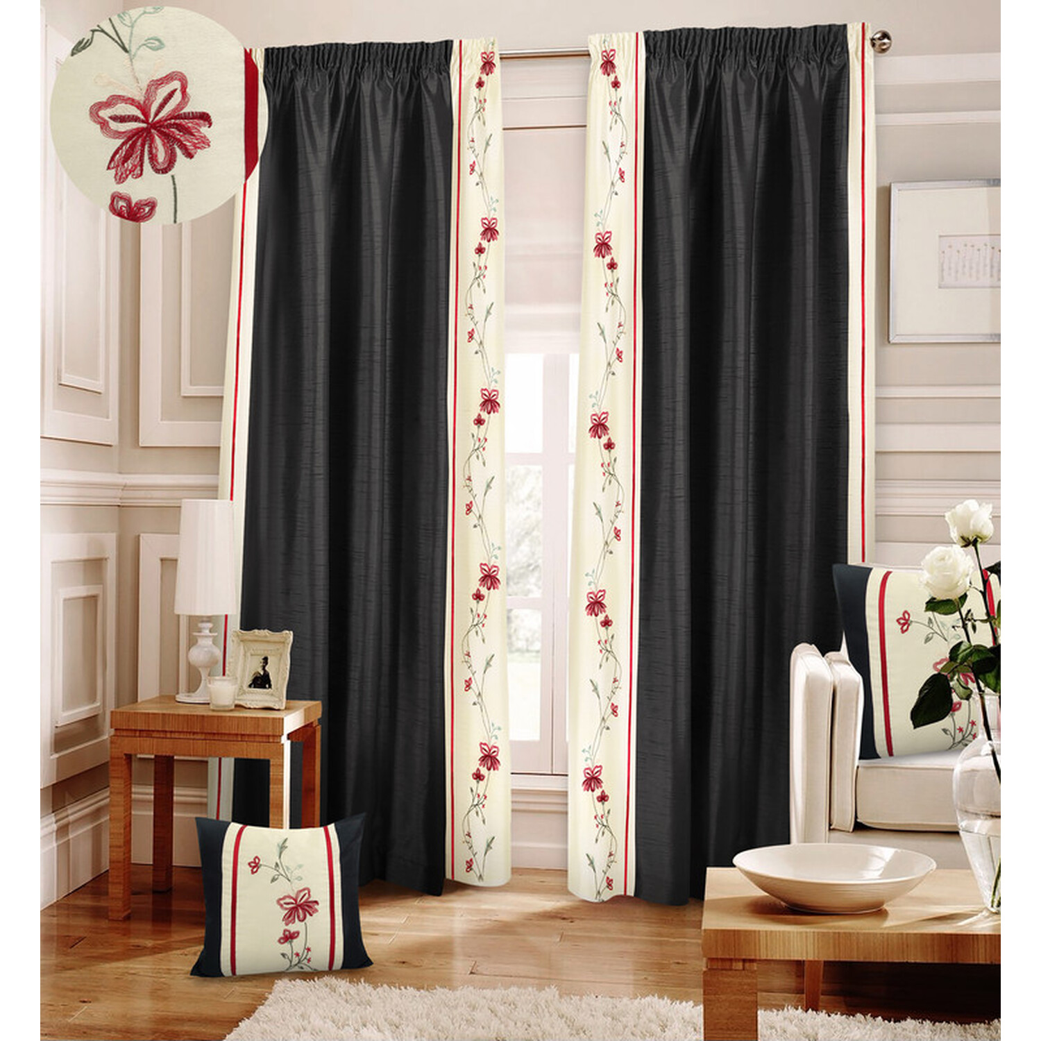 Trailing Embroidery Curtain Pair