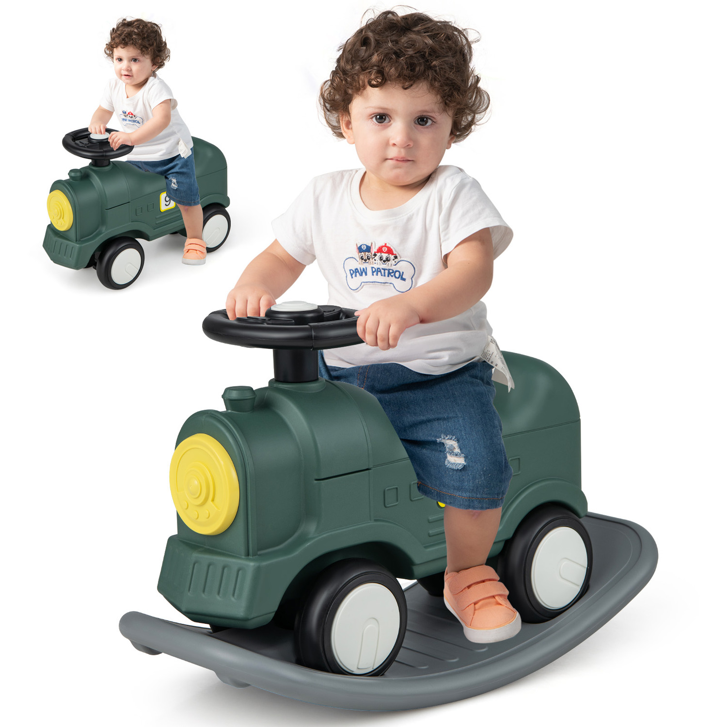 3-in-1 Kids Rocking Horse Balance Board Ride On Toy