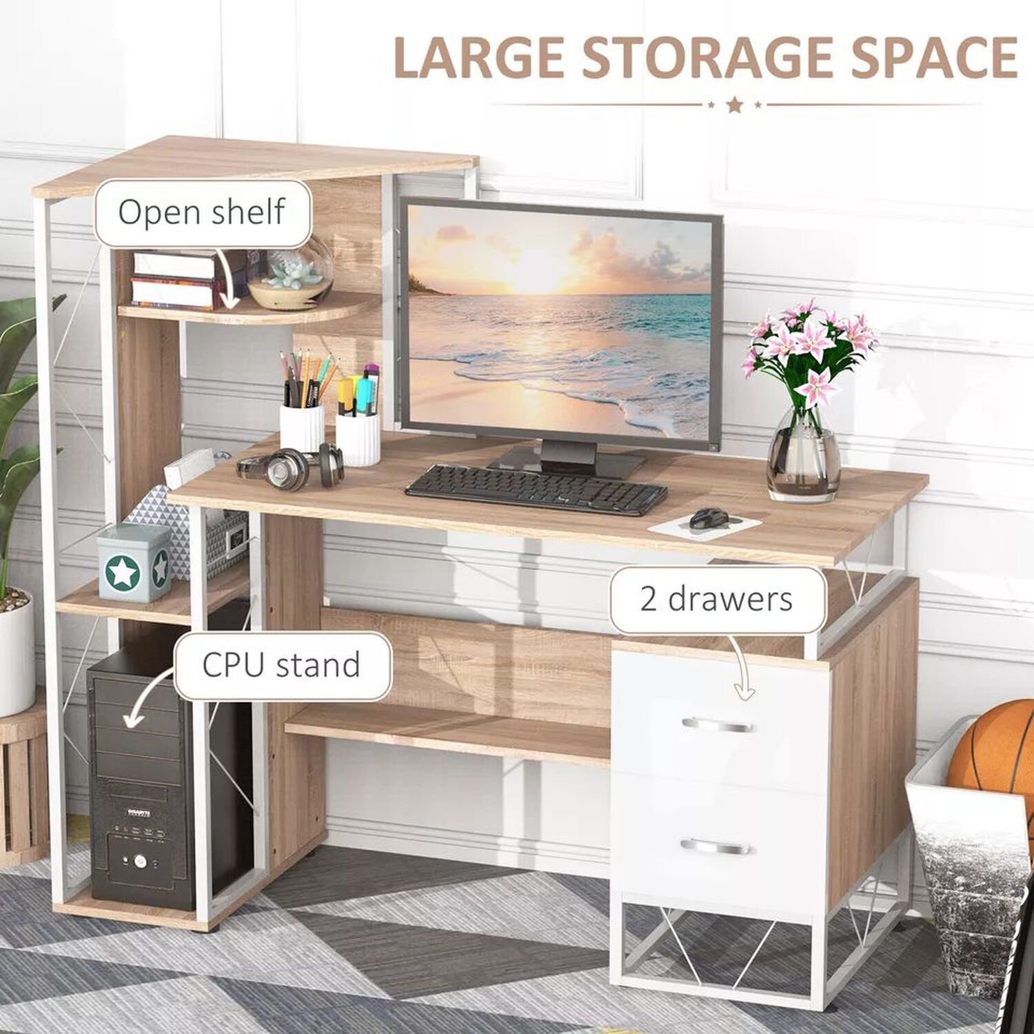 Mutli Tier Storage Computer Desk