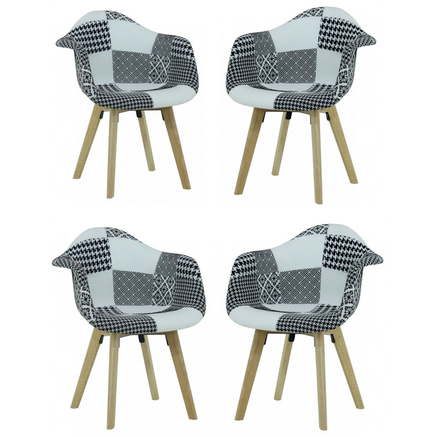 Set of 4 Chrono Patchwork Tub Fabric Dining Chair with Arms for Dining Room