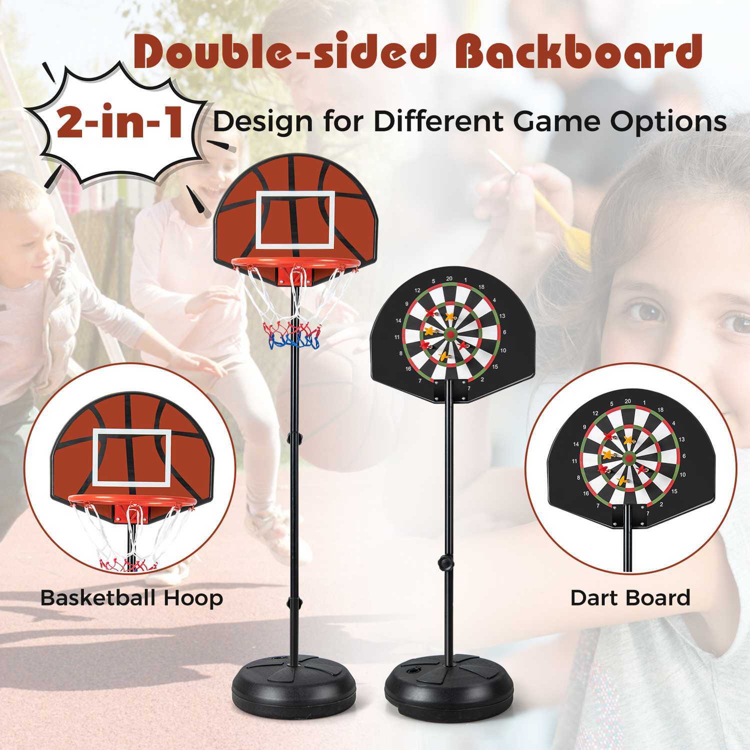 Kids Basketball Hoop with Dart Board