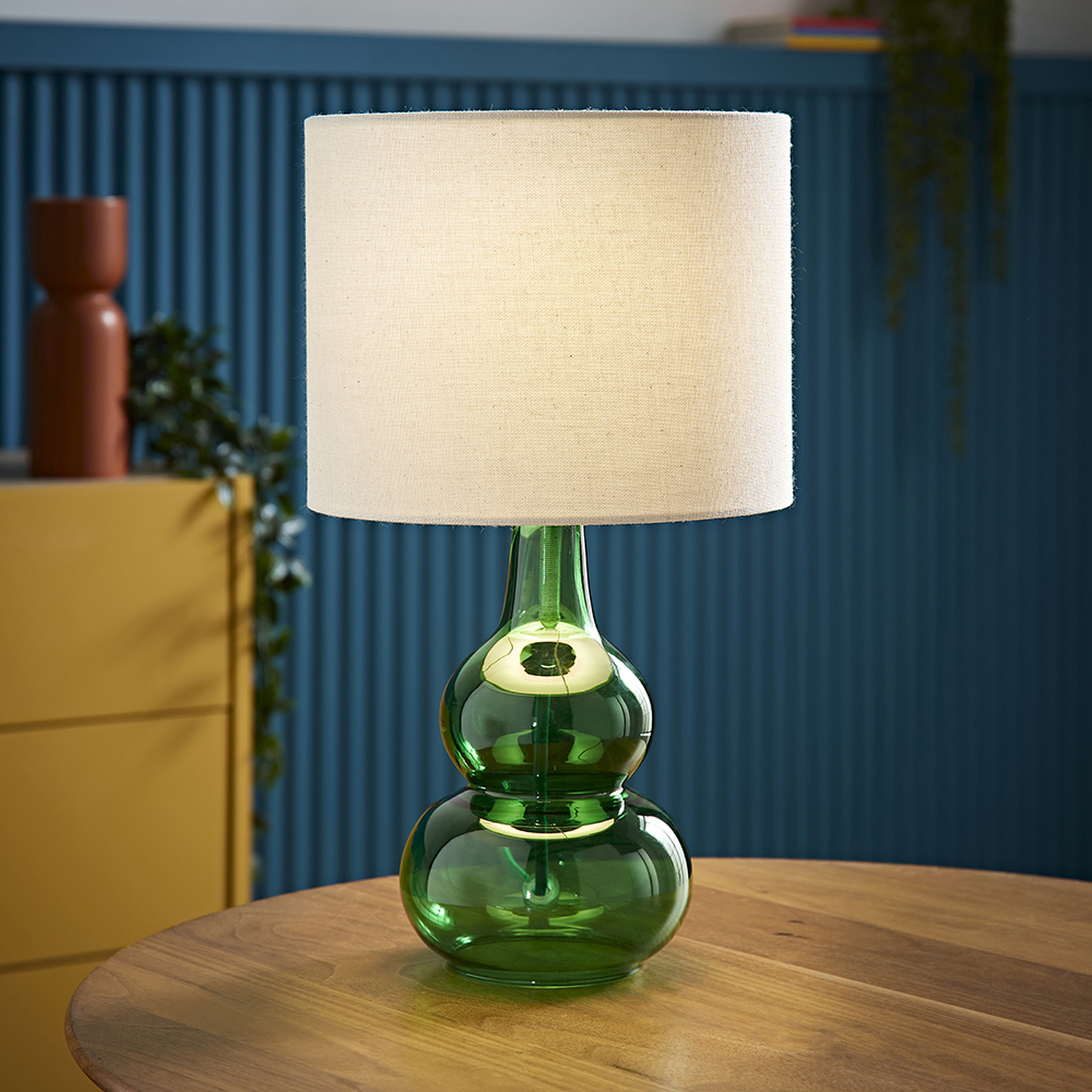 Aida Bubble Glass Table Lamp with Linen Shade and LED Bulb